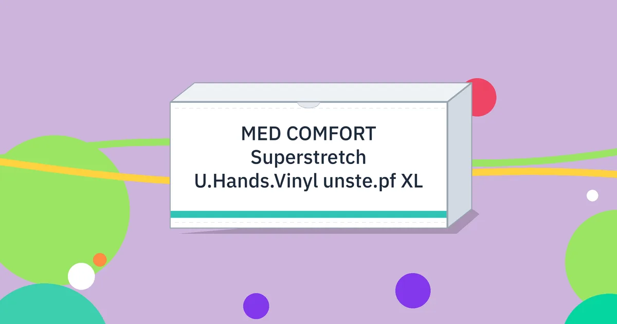 Symbolbild: Packung mit der Aufschrift MED COMFORT Superstretch U.Hands.Vinyl unste.pf XL (PZN 15607050) – Verfügbarkeit und Bezug in Apotheken in Frankfurt am Main