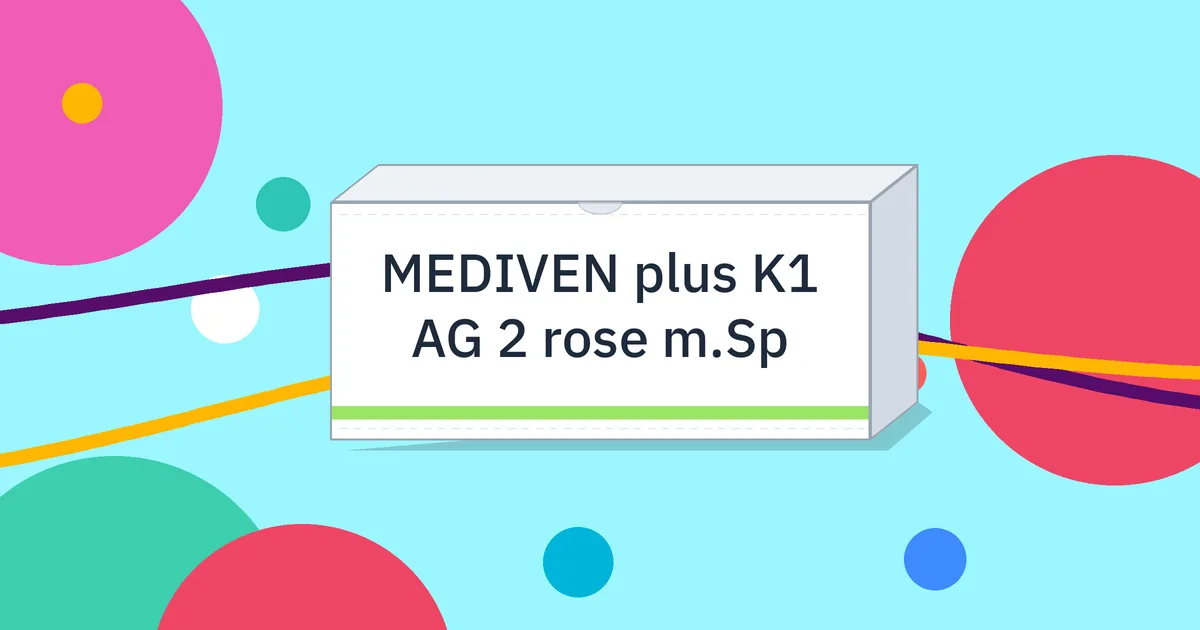 Symbolbild: Packung mit der Aufschrift MEDIVEN plus K1 AG 2 rose m.Sp (PZN 15056118) – Verfügbarkeit und Bezug in Apotheken in Frankfurt am Main