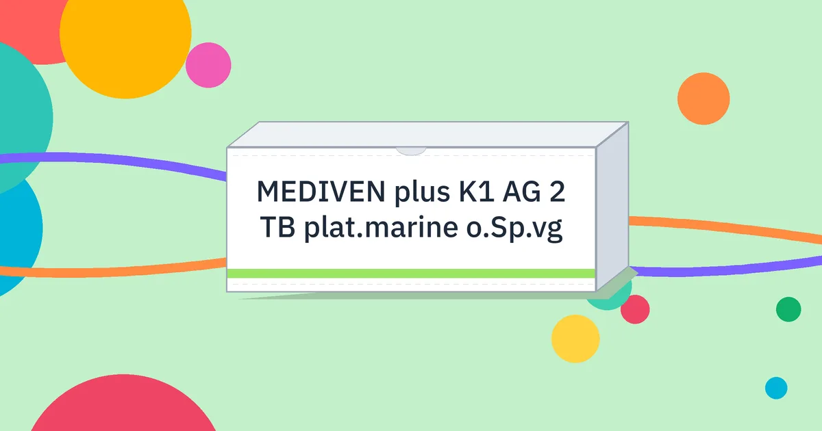 Symbolbild: Packung mit der Aufschrift MEDIVEN plus K1 AG 2 TB plat.marine o.Sp.vg (PZN 15059358) – Verfügbarkeit und Bezug in Apotheken in Frankfurt am Main