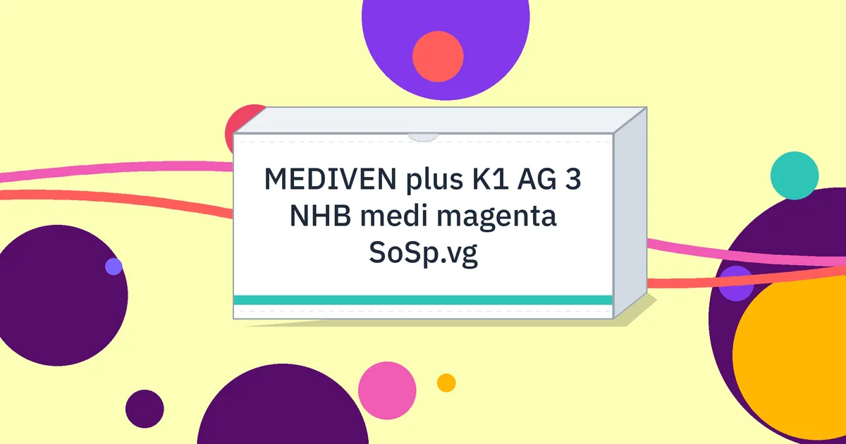Symbolbild: Packung mit der Aufschrift MEDIVEN plus K1 AG 3 NHB medi magenta SoSp.vg (PZN 15921941) – Verfügbarkeit und Bezug in Apotheken in Frankfurt am Main