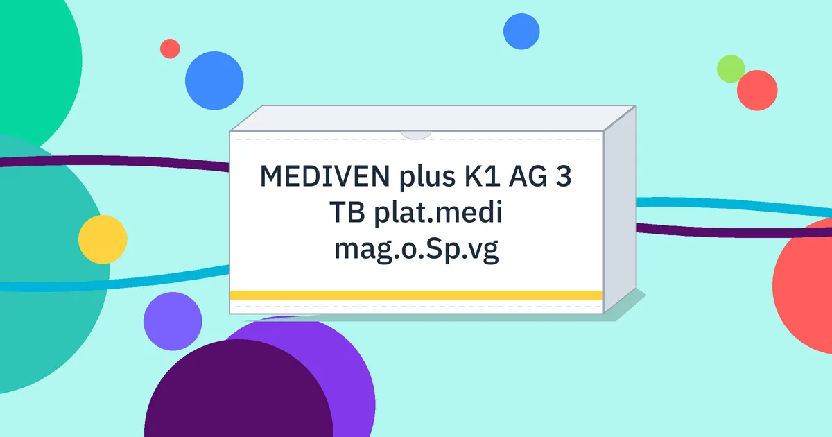 Symbolbild: Packung mit der Aufschrift MEDIVEN plus K1 AG 3 TB plat.medi mag.o.Sp.vg (PZN 15060249) – Verfügbarkeit und Bezug in Apotheken in Frankfurt am Main