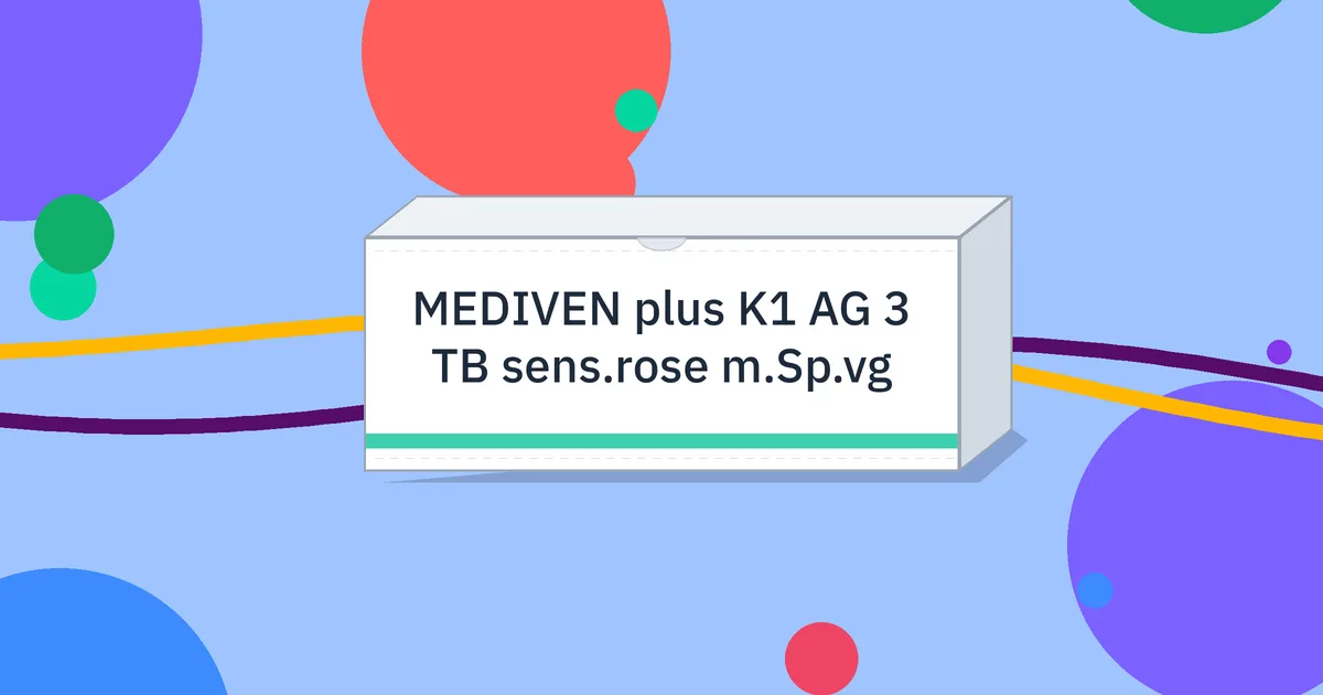 Symbolbild: Packung mit der Aufschrift MEDIVEN plus K1 AG 3 TB sens.rose m.Sp.vg (PZN 15064046) – Verfügbarkeit und Bezug in Apotheken in Frankfurt am Main