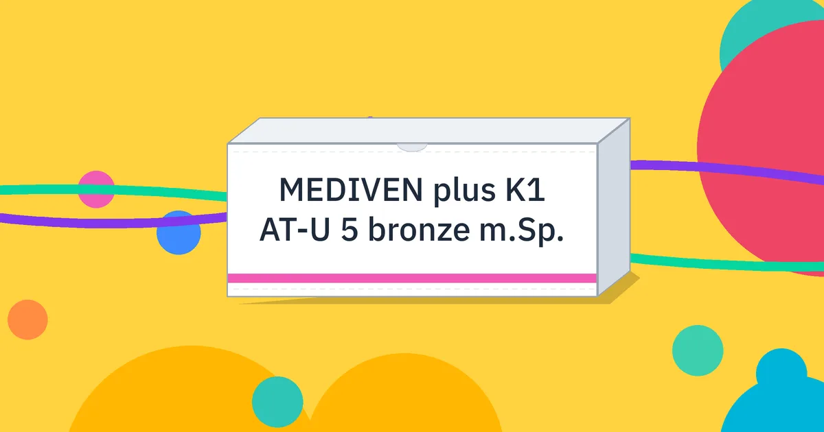 Symbolbild: Packung mit der Aufschrift MEDIVEN plus K1 AT-U 5 bronze m.Sp. (PZN 15031070) – Verfügbarkeit und Bezug in Apotheken in Frankfurt am Main