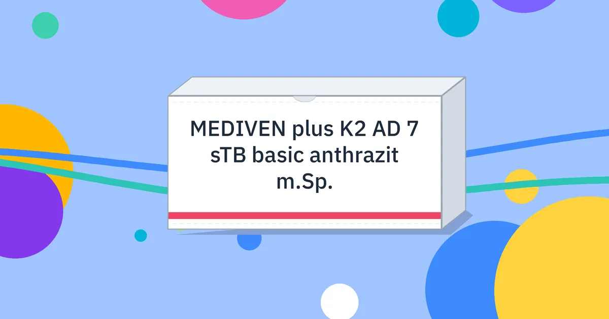Symbolbild: Packung mit der Aufschrift MEDIVEN plus K2 AD 7 sTB basic anthrazit m.Sp. (PZN 15095348) – Verfügbarkeit und Bezug in Apotheken in Frankfurt am Main