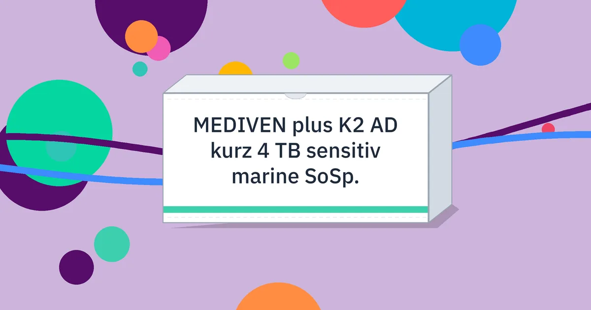 Symbolbild: Packung mit der Aufschrift MEDIVEN plus K2 AD kurz 4 TB sensitiv marine SoSp. (PZN 15105762) – Verfügbarkeit und Bezug in Apotheken in Frankfurt am Main