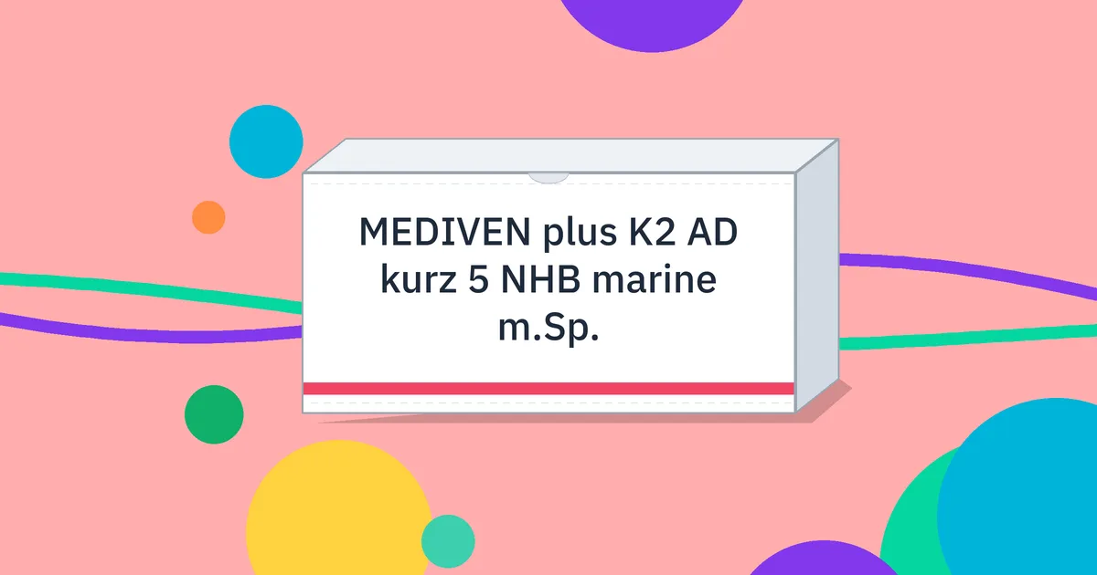 Symbolbild: Packung mit der Aufschrift MEDIVEN plus K2 AD kurz 5 NHB marine m.Sp. (PZN 15925850) – Verfügbarkeit und Bezug in Apotheken in Frankfurt am Main