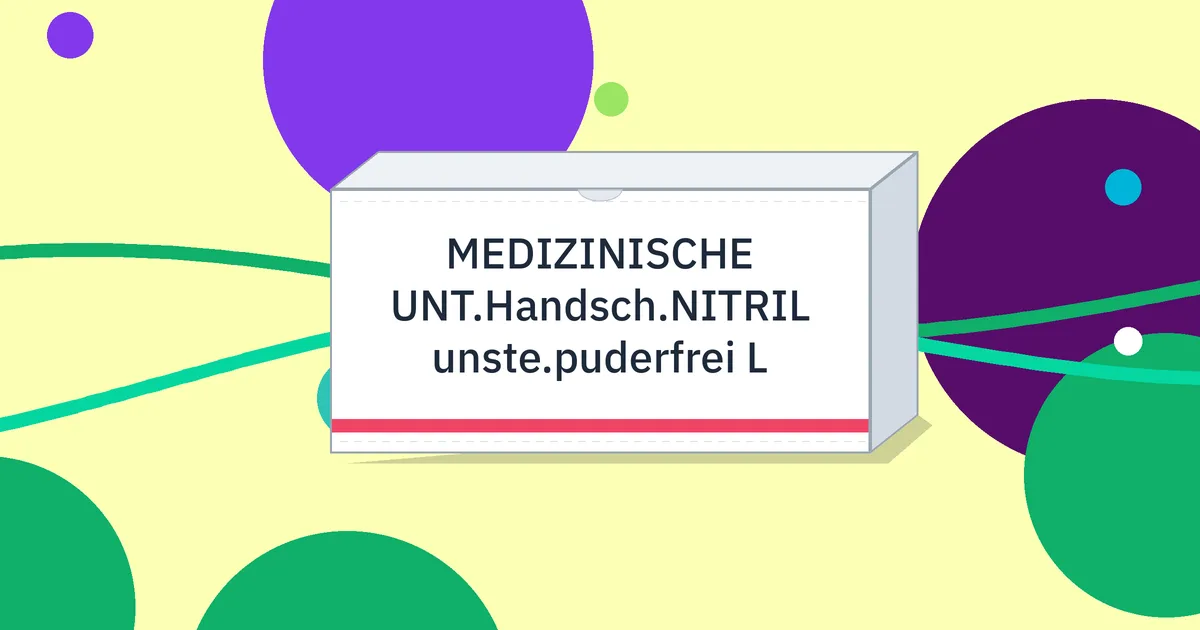 Symbolbild: Packung mit der Aufschrift MEDIZINISCHE UNT.Handsch.NITRIL unste.puderfrei L (PZN 17614396) – Verfügbarkeit und Bezug in Apotheken in Frankfurt am Main