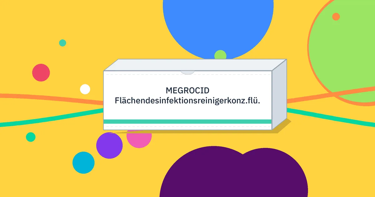 Symbolbild: Packung mit der Aufschrift MEGROCID Flächendesinfektionsreinigerkonz.flü. (PZN 10213607) – Verfügbarkeit und Bezug in Apotheken in Frankfurt am Main