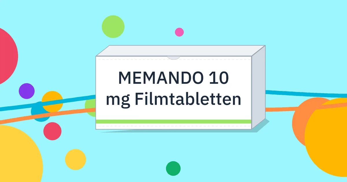 Symbolbild: Packung mit der Aufschrift MEMANDO 10 mg Filmtabletten (PZN 09893465) – Verfügbarkeit und Bezug in Apotheken in Frankfurt am Main