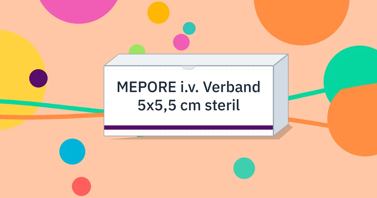 Symbolbild: Packung mit der Aufschrift MEPORE i.v. Verband 5x5,5 cm steril (PZN 10264438) – Verfügbarkeit und Bezug in Apotheken in Frankfurt am Main