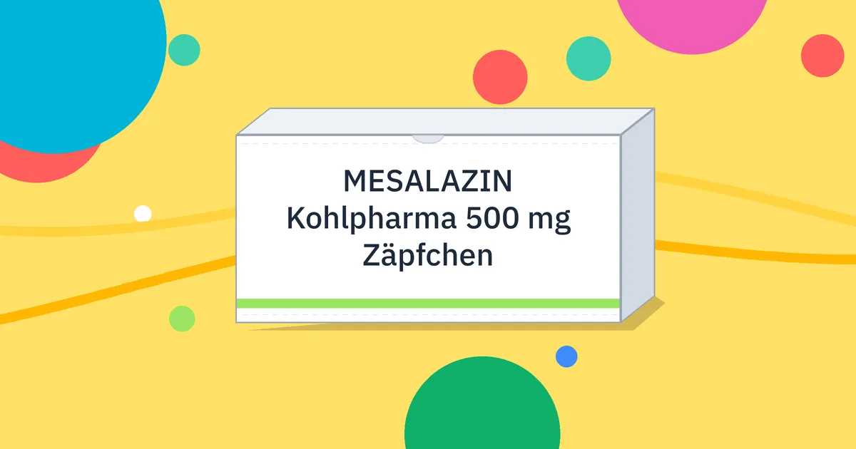 Symbolbild: Packung mit der Aufschrift MESALAZIN Kohlpharma 500 mg Zäpfchen (PZN 09647281) – Verfügbarkeit und Bezug in Apotheken in Frankfurt am Main