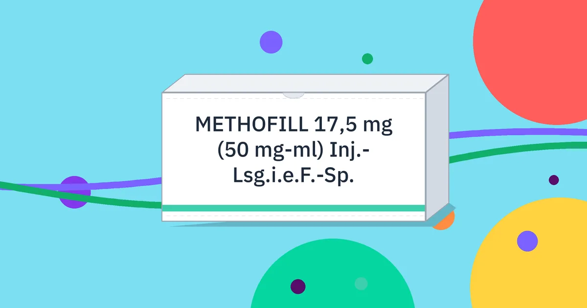 Symbolbild: Packung mit der Aufschrift METHOFILL 17,5 mg (50 mg-ml) Inj.-Lsg.i.e.F.-Sp. (PZN 17829180) – Verfügbarkeit und Bezug in Apotheken in Frankfurt am Main