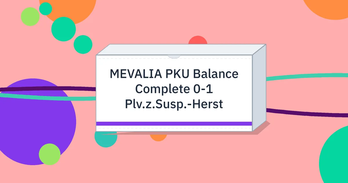 Symbolbild: Packung mit der Aufschrift MEVALIA PKU Balance Complete 0-1 Plv.z.Susp.-Herst (PZN 11557504) – Verfügbarkeit und Bezug in Apotheken in Frankfurt am Main