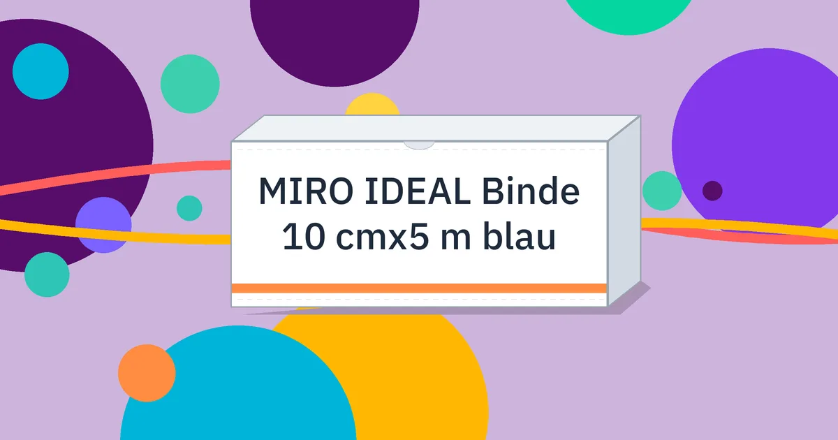 Symbolbild: Packung mit der Aufschrift MIRO IDEAL Binde 10 cmx5 m blau (PZN 01215524) – Verfügbarkeit und Bezug in Apotheken in Frankfurt am Main