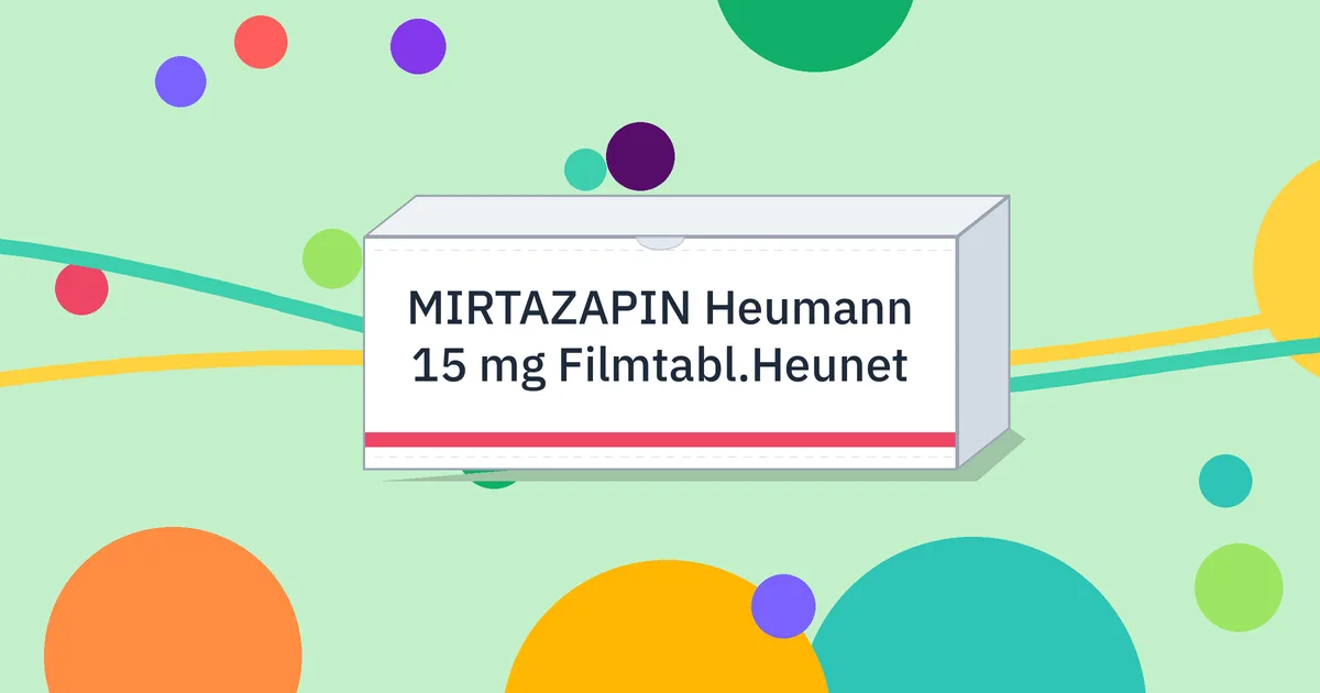 Symbolbild: Packung mit der Aufschrift MIRTAZAPIN Heumann 15 mg Filmtabl.Heunet (PZN 05890493) – Verfügbarkeit und Bezug in Apotheken in Frankfurt am Main