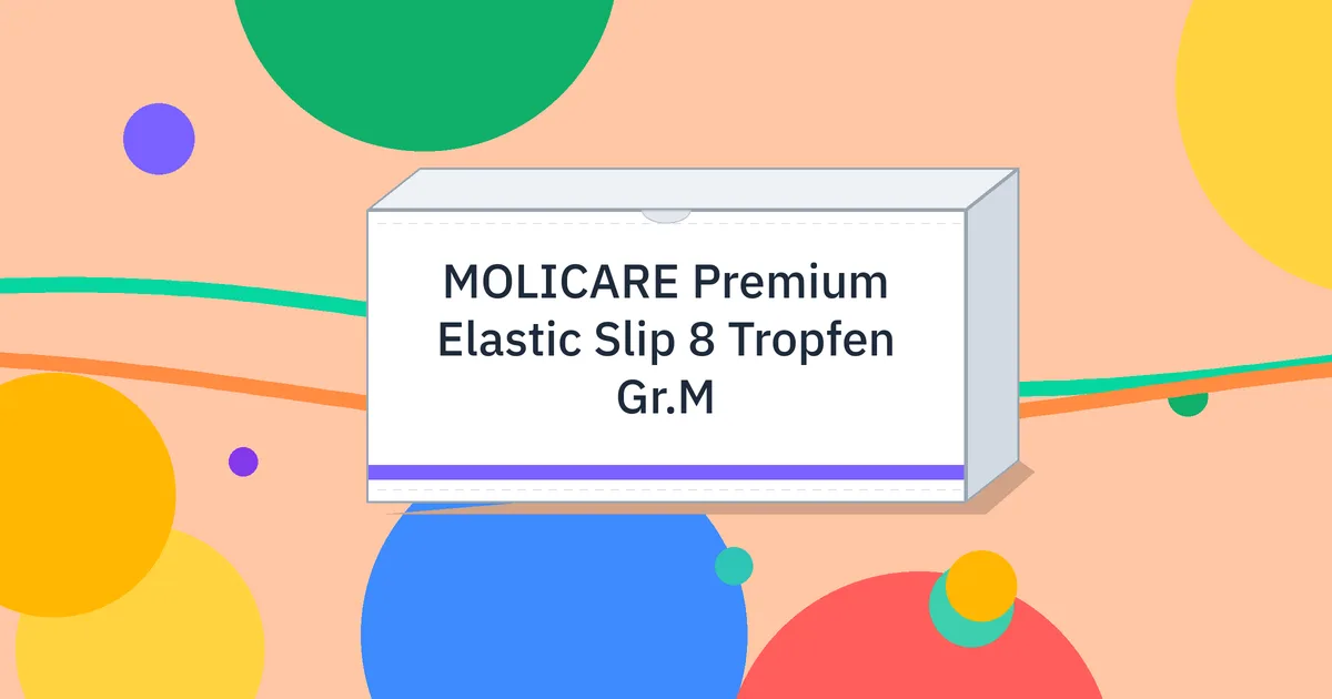Symbolbild: Packung mit der Aufschrift MOLICARE Premium Elastic Slip 8 Tropfen Gr.M (PZN 15783870) – Verfügbarkeit und Bezug in Apotheken in Frankfurt am Main