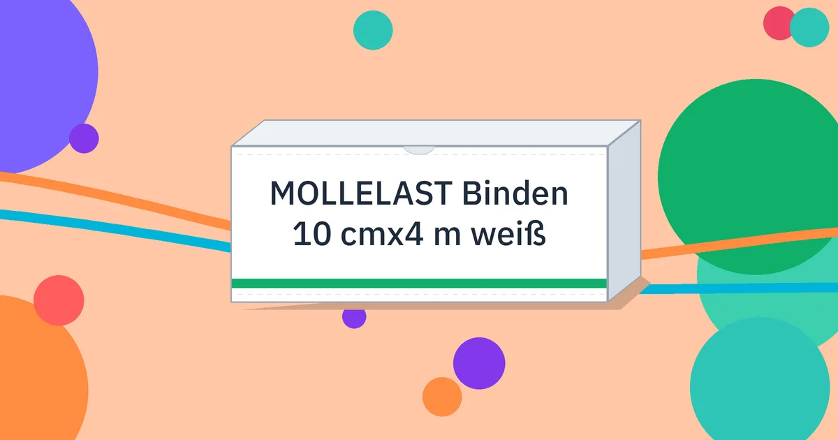 Symbolbild: Packung mit der Aufschrift MOLLELAST Binden 10 cmx4 m weiß (PZN 20609246) – Verfügbarkeit und Bezug in Apotheken in Frankfurt am Main
