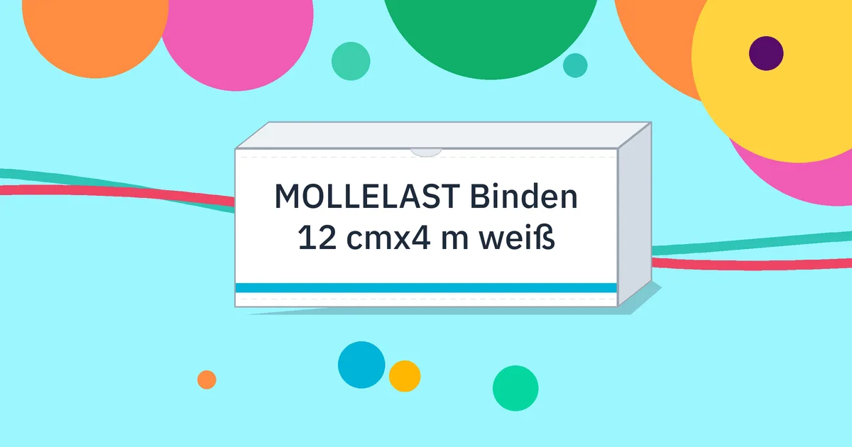 Symbolbild: Packung mit der Aufschrift MOLLELAST Binden 12 cmx4 m weiß (PZN 16123503) – Verfügbarkeit und Bezug in Apotheken in Frankfurt am Main
