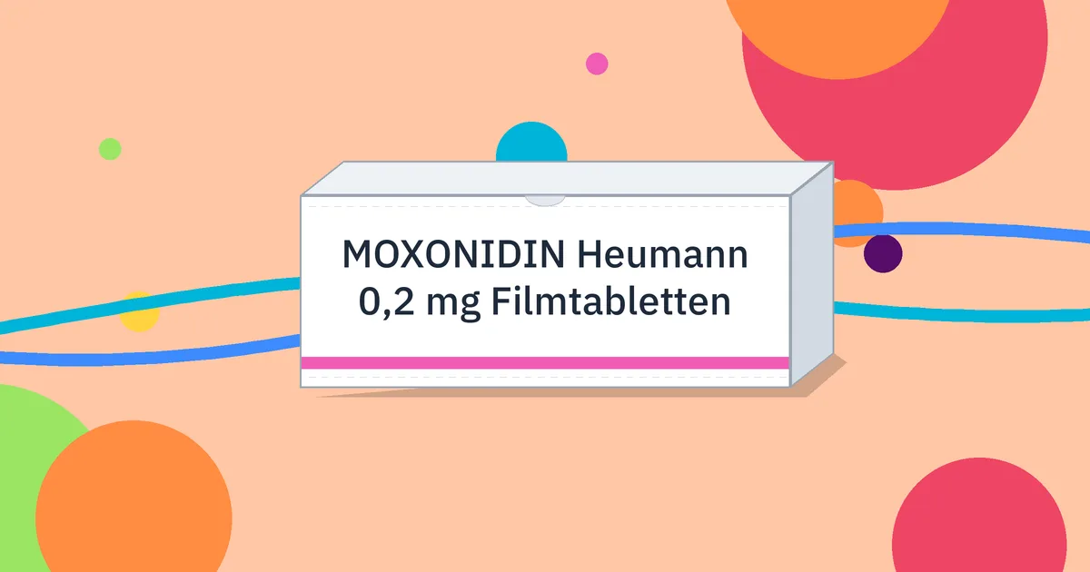 Symbolbild: Packung mit der Aufschrift MOXONIDIN Heumann 0,2 mg Filmtabletten (PZN 00237222) – Verfügbarkeit und Bezug in Apotheken in Frankfurt am Main