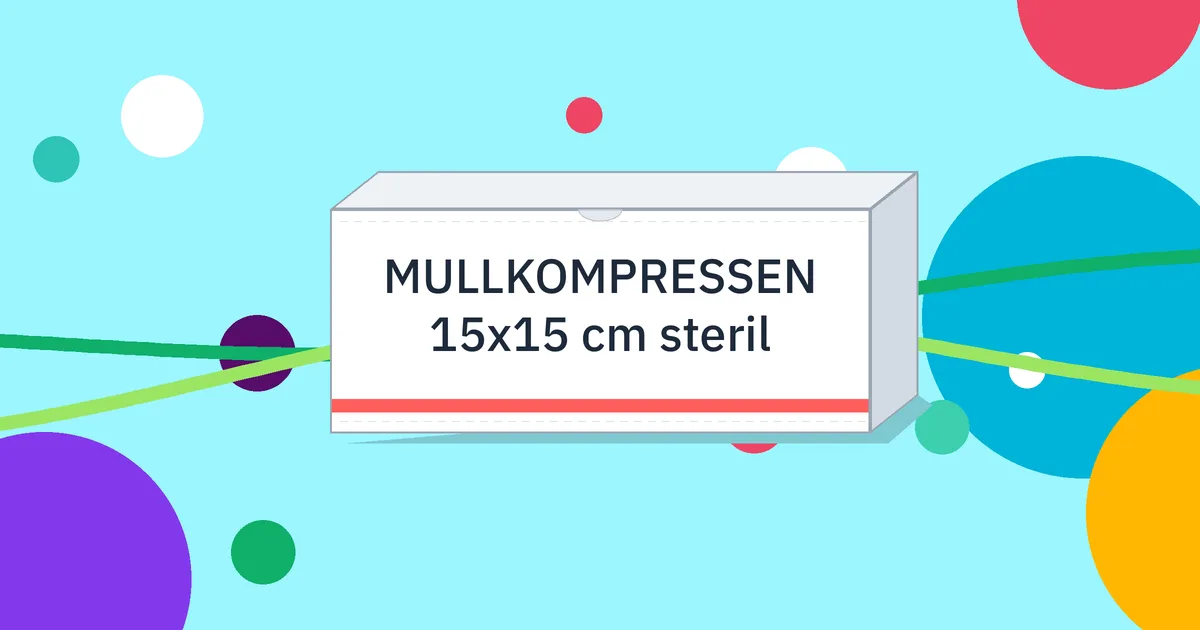 Symbolbild: Packung mit der Aufschrift MULLKOMPRESSEN 15x15 cm steril (PZN 01722617) – Verfügbarkeit und Bezug in Apotheken in Frankfurt am Main