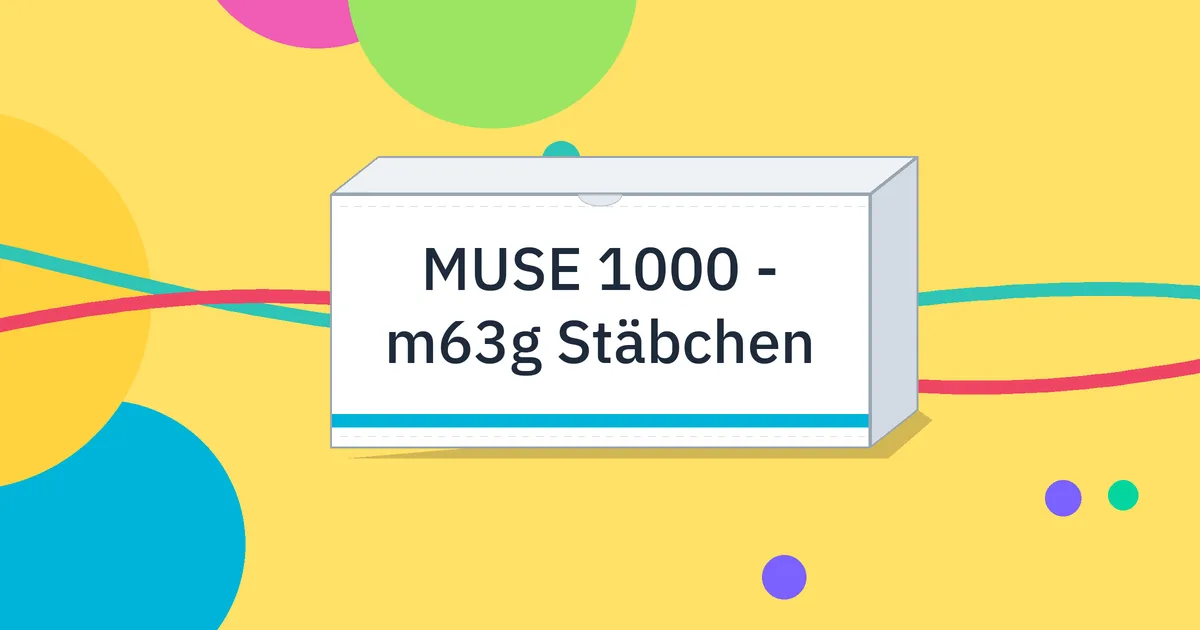 Symbolbild: Packung mit der Aufschrift MUSE 1000 -m63g Stäbchen (PZN 02753057) – Verfügbarkeit und Bezug in Apotheken in Frankfurt am Main