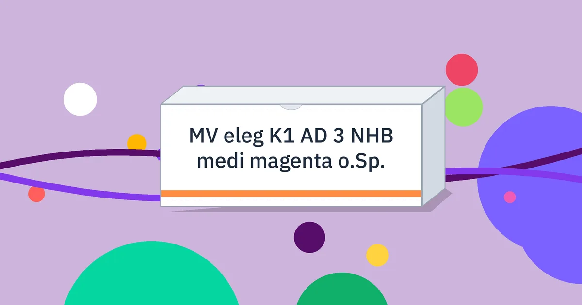 Symbolbild: Packung mit der Aufschrift MV eleg K1 AD 3 NHB medi magenta o.Sp. (PZN 15674690) – Verfügbarkeit und Bezug in Apotheken in Frankfurt am Main