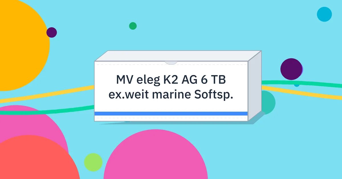 Symbolbild: Packung mit der Aufschrift MV eleg K2 AG 6 TB ex.weit marine Softsp. (PZN 14612310) – Verfügbarkeit und Bezug in Apotheken in Frankfurt am Main