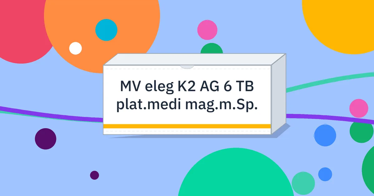 Symbolbild: Packung mit der Aufschrift MV eleg K2 AG 6 TB plat.medi mag.m.Sp. (PZN 14639438) – Verfügbarkeit und Bezug in Apotheken in Frankfurt am Main