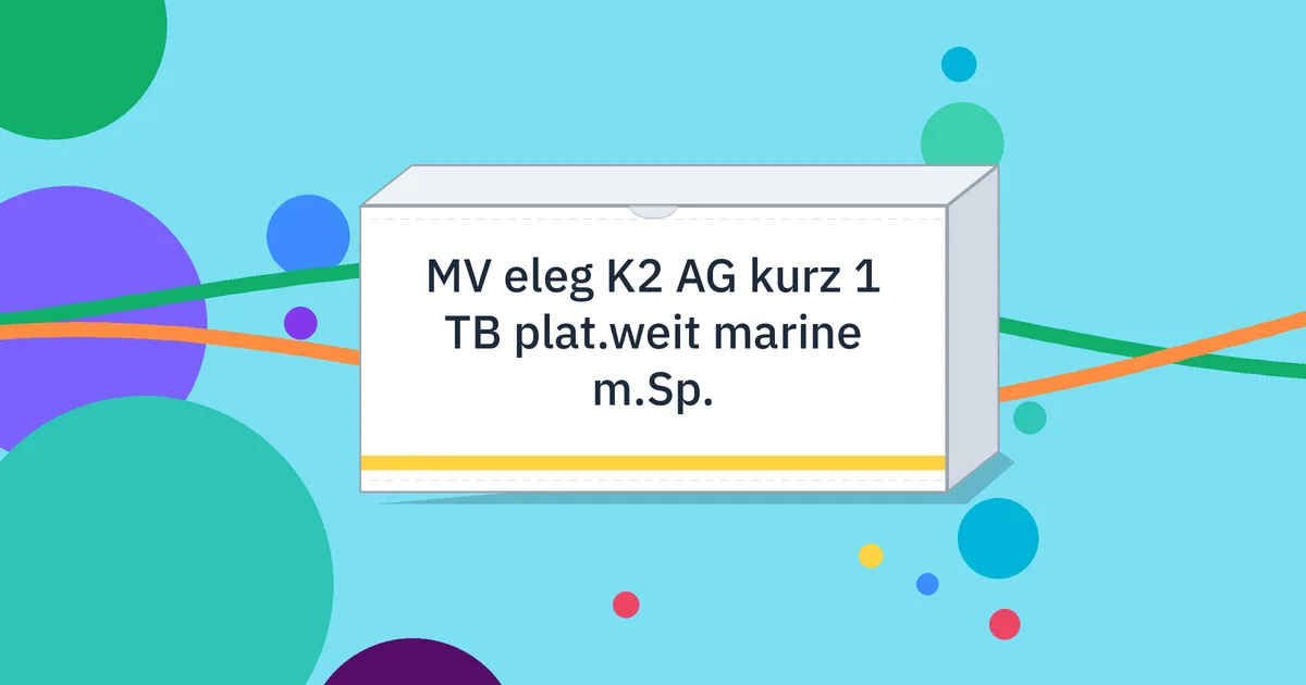 Symbolbild: Packung mit der Aufschrift MV eleg K2 AG kurz 1 TB plat.weit marine m.Sp. (PZN 14605362) – Verfügbarkeit und Bezug in Apotheken in Frankfurt am Main