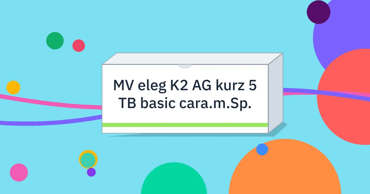 Symbolbild: Packung mit der Aufschrift MV eleg K2 AG kurz 5 TB basic cara.m.Sp. (PZN 00195707) – Verfügbarkeit und Bezug in Apotheken in Frankfurt am Main