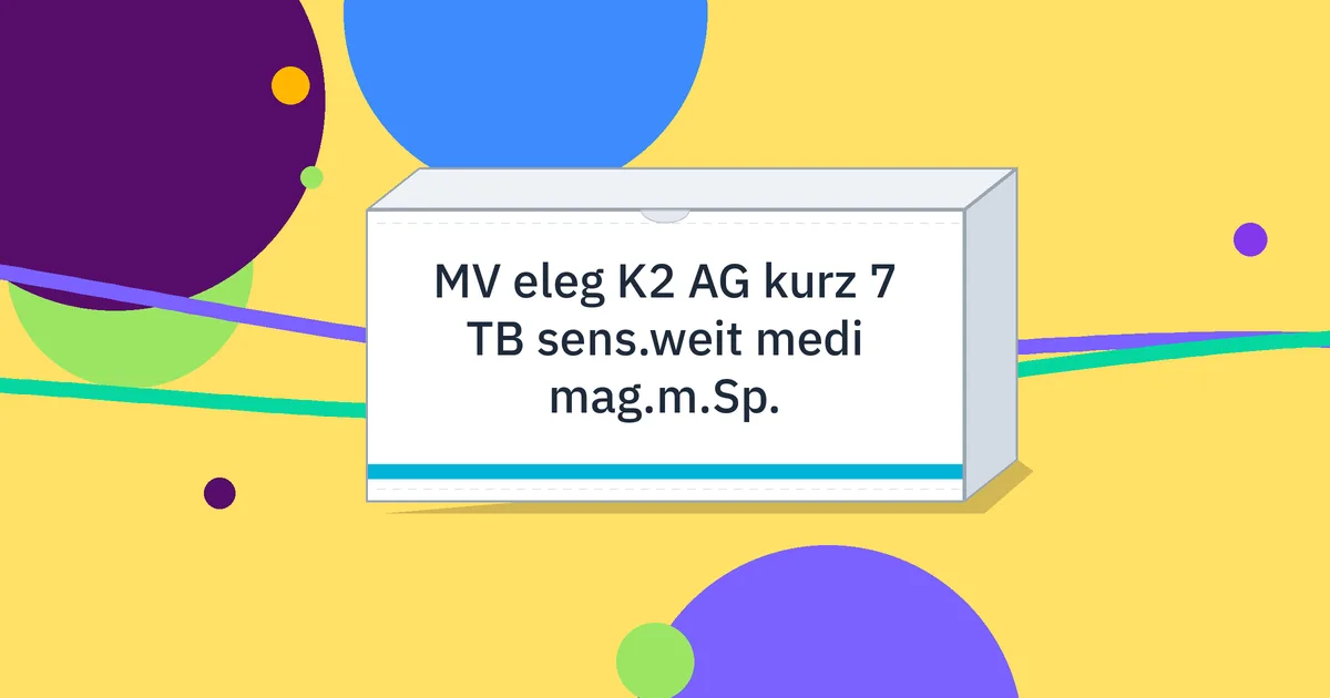 Symbolbild: Packung mit der Aufschrift MV eleg K2 AG kurz 7 TB sens.weit medi mag.m.Sp. (PZN 14636960) – Verfügbarkeit und Bezug in Apotheken in Frankfurt am Main