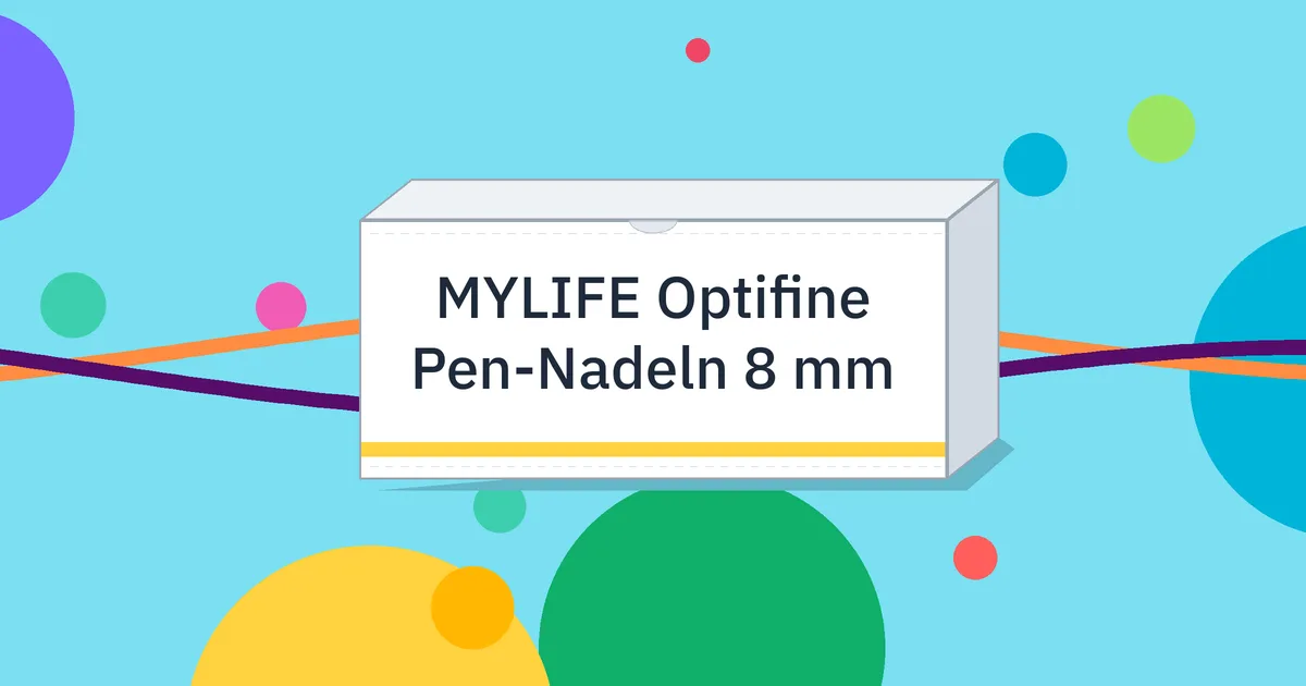 Symbolbild: Packung mit der Aufschrift MYLIFE Optifine Pen-Nadeln 8 mm (PZN 05524191) – Verfügbarkeit und Bezug in Apotheken in Frankfurt am Main