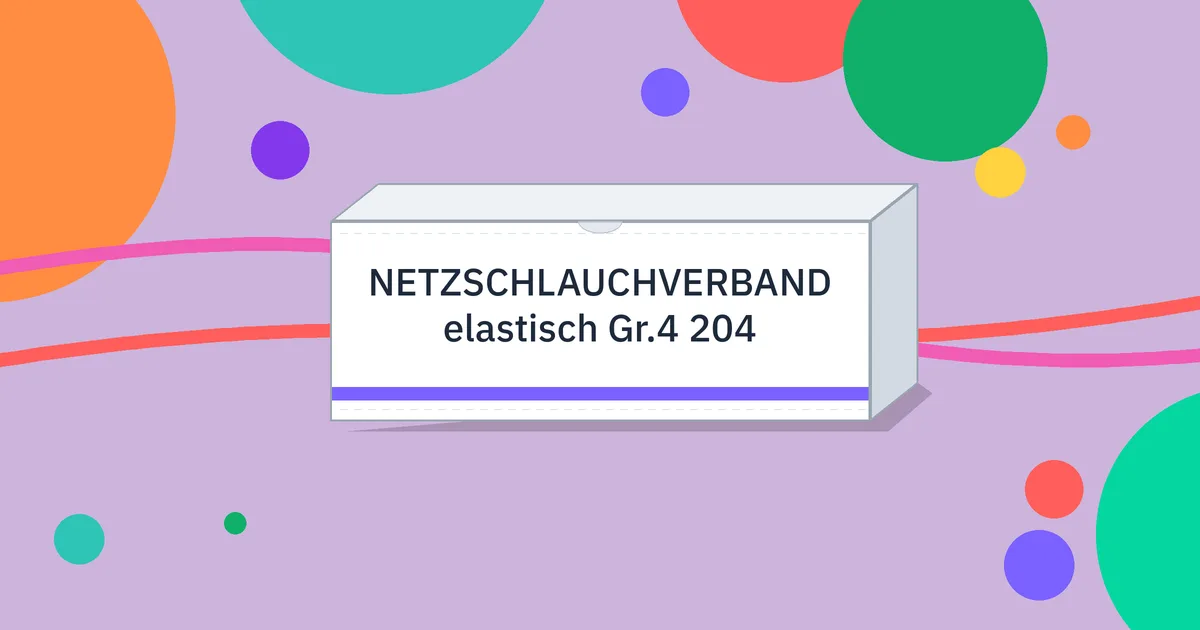 Symbolbild: Packung mit der Aufschrift NETZSCHLAUCHVERBAND elastisch Gr.4 204 (PZN 02092093) – Verfügbarkeit und Bezug in Apotheken in Frankfurt am Main