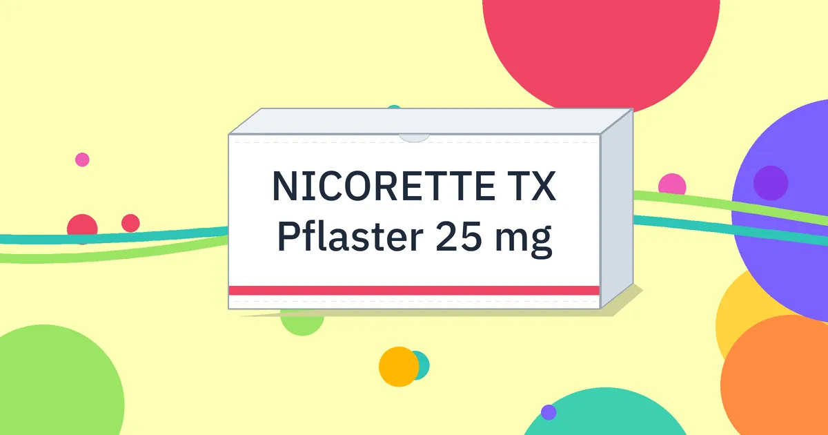 Symbolbild: Packung mit der Aufschrift NICORETTE TX Pflaster 25 mg (PZN 12572339) – Verfügbarkeit und Bezug in Apotheken in Frankfurt am Main