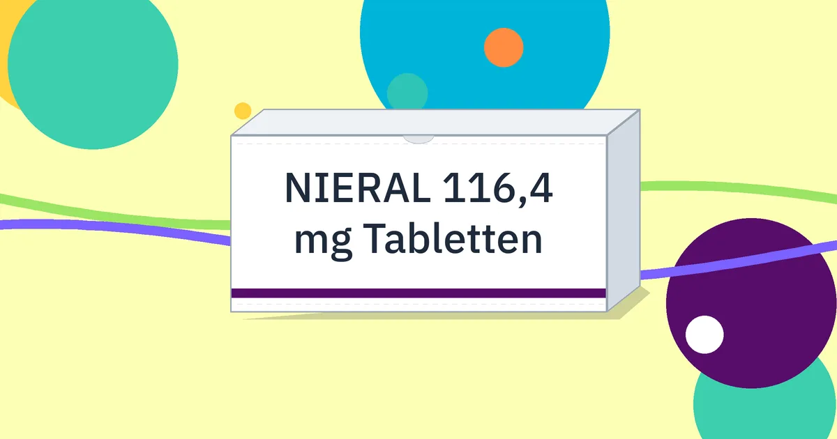 Symbolbild: Packung mit der Aufschrift NIERAL 116,4 mg Tabletten (PZN 17839729) – Verfügbarkeit und Bezug in Apotheken in Frankfurt am Main