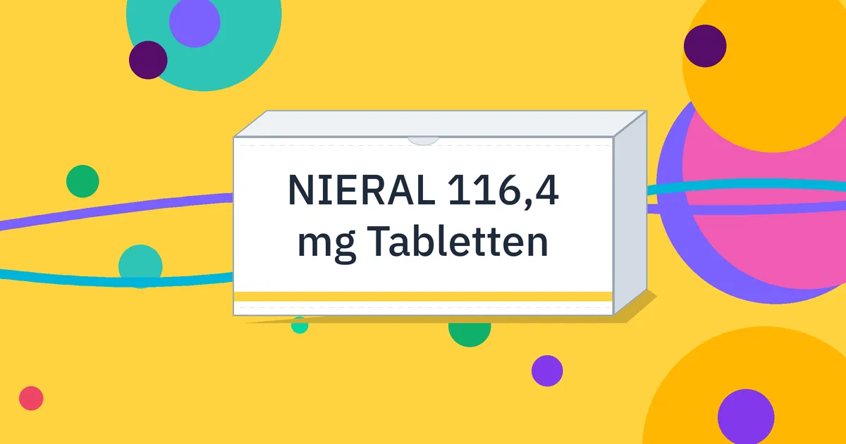 Symbolbild: Packung mit der Aufschrift NIERAL 116,4 mg Tabletten (PZN 17839712) – Verfügbarkeit und Bezug in Apotheken in Frankfurt am Main