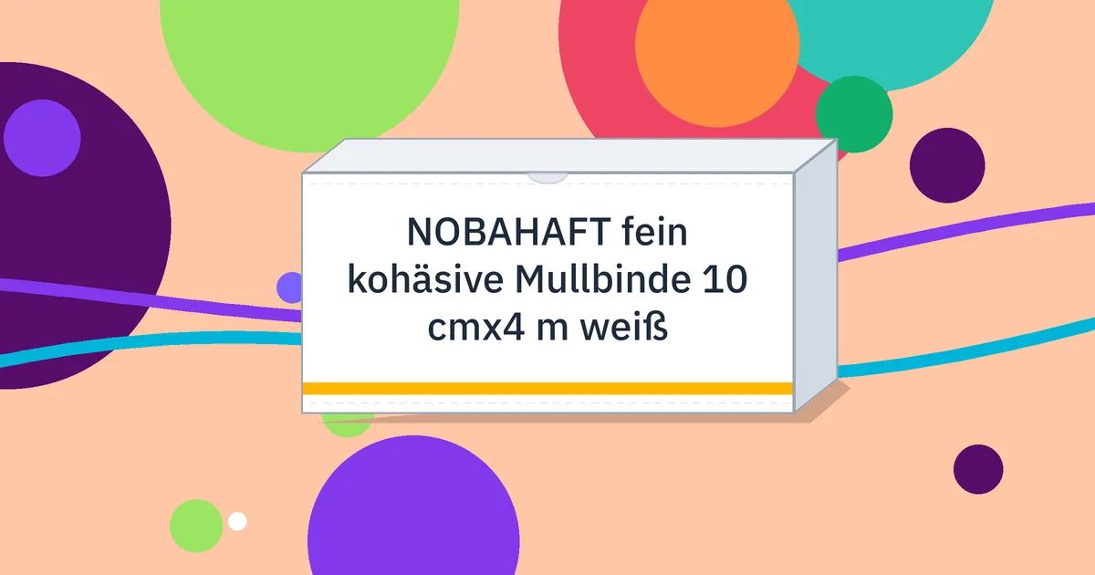 Symbolbild: Packung mit der Aufschrift NOBAHAFT fein kohäsive Mullbinde 10 cmx4 m weiß (PZN 16028489) – Verfügbarkeit und Bezug in Apotheken in Frankfurt am Main