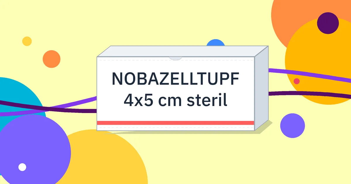 Symbolbild: Packung mit der Aufschrift NOBAZELLTUPF 4x5 cm steril (PZN 07093401) – Verfügbarkeit und Bezug in Apotheken in Frankfurt am Main