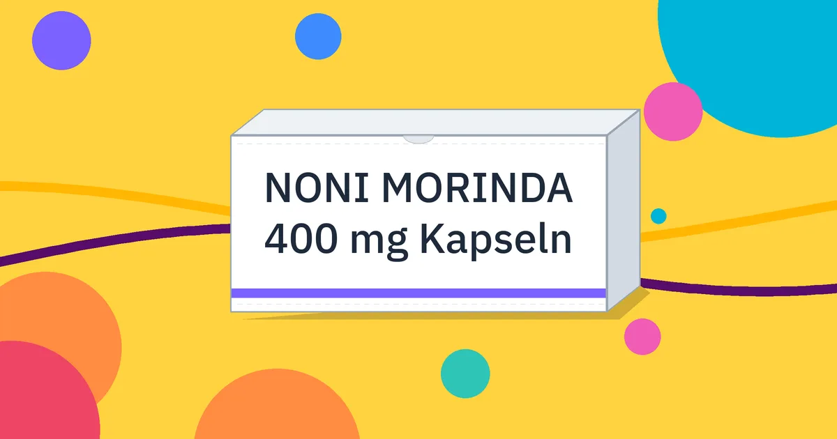 Symbolbild: Packung mit der Aufschrift NONI MORINDA 400 mg Kapseln (PZN 05987873) – Verfügbarkeit und Bezug in Apotheken in Frankfurt am Main