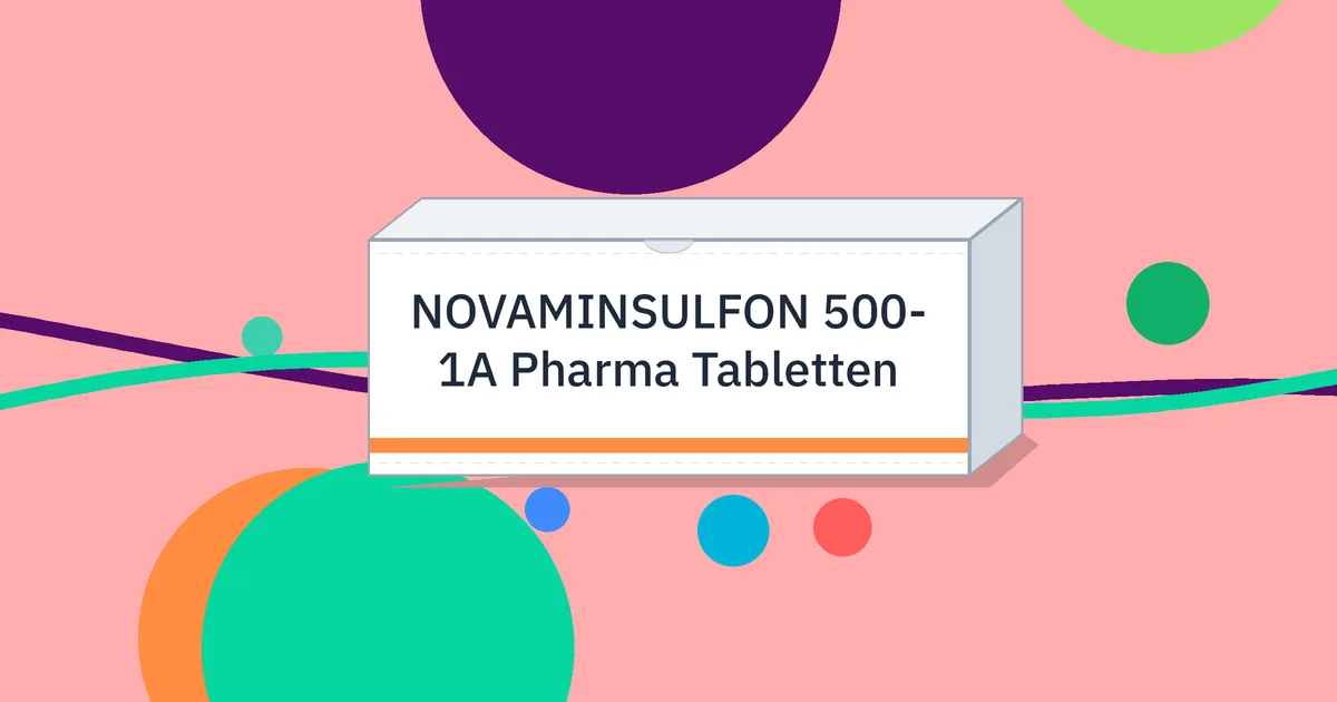 Symbolbild: Packung mit der Aufschrift NOVAMINSULFON 500-1A Pharma Tabletten (PZN 19352256) – Verfügbarkeit und Bezug in Apotheken in Frankfurt am Main