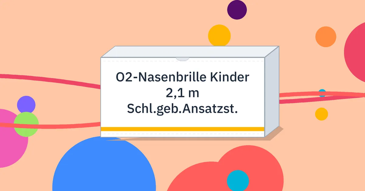 Symbolbild: Packung mit der Aufschrift O2-Nasenbrille Kinder 2,1 m Schl.geb.Ansatzst. (PZN 17432809) – Verfügbarkeit und Bezug in Apotheken in Frankfurt am Main