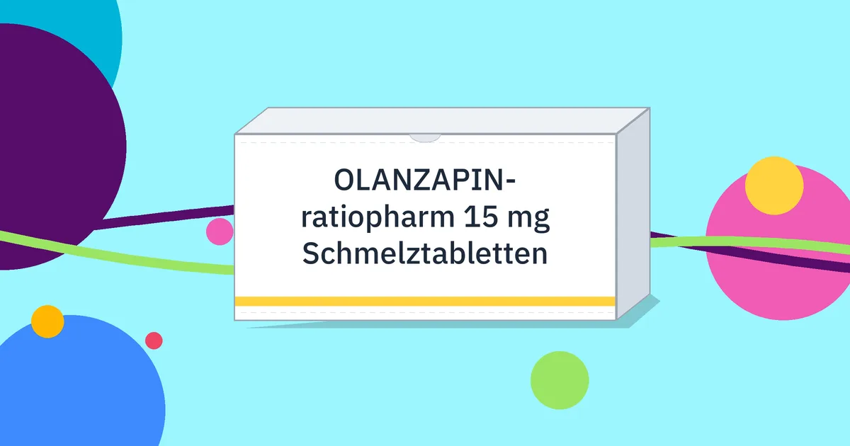 Symbolbild: Packung mit der Aufschrift OLANZAPIN-ratiopharm 15 mg Schmelztabletten (PZN 08475441) – Verfügbarkeit und Bezug in Apotheken in Frankfurt am Main