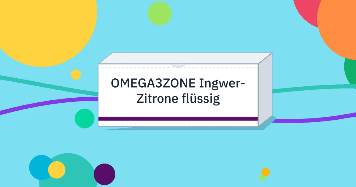Symbolbild: Packung mit der Aufschrift OMEGA3ZONE Ingwer-Zitrone flüssig (PZN 16232936) – Verfügbarkeit und Bezug in Apotheken in Frankfurt am Main