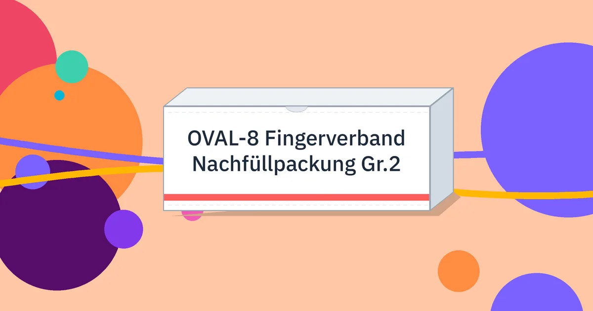 Symbolbild: Packung mit der Aufschrift OVAL-8 Fingerverband Nachfüllpackung Gr.2 (PZN 12775568) – Verfügbarkeit und Bezug in Apotheken in Frankfurt am Main