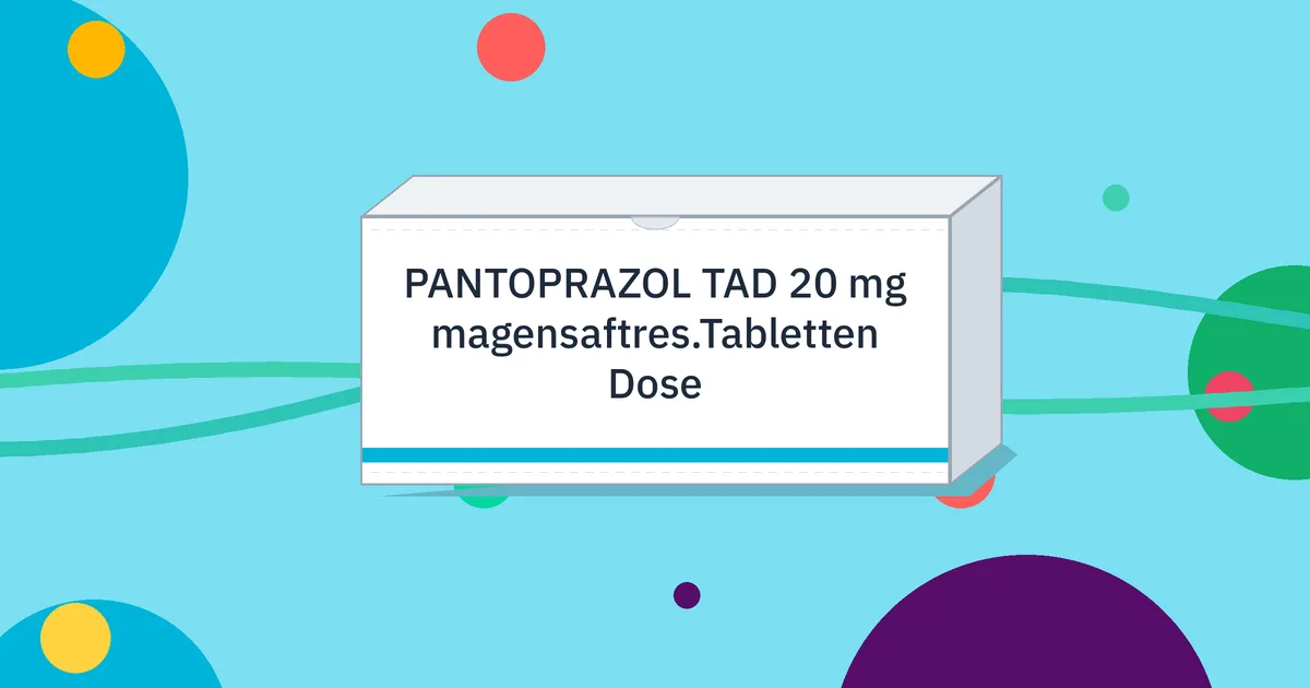 Symbolbild: Packung mit der Aufschrift PANTOPRAZOL TAD 20 mg magensaftres.Tabletten Dose (PZN 20539847) – Verfügbarkeit und Bezug in Apotheken in Frankfurt am Main