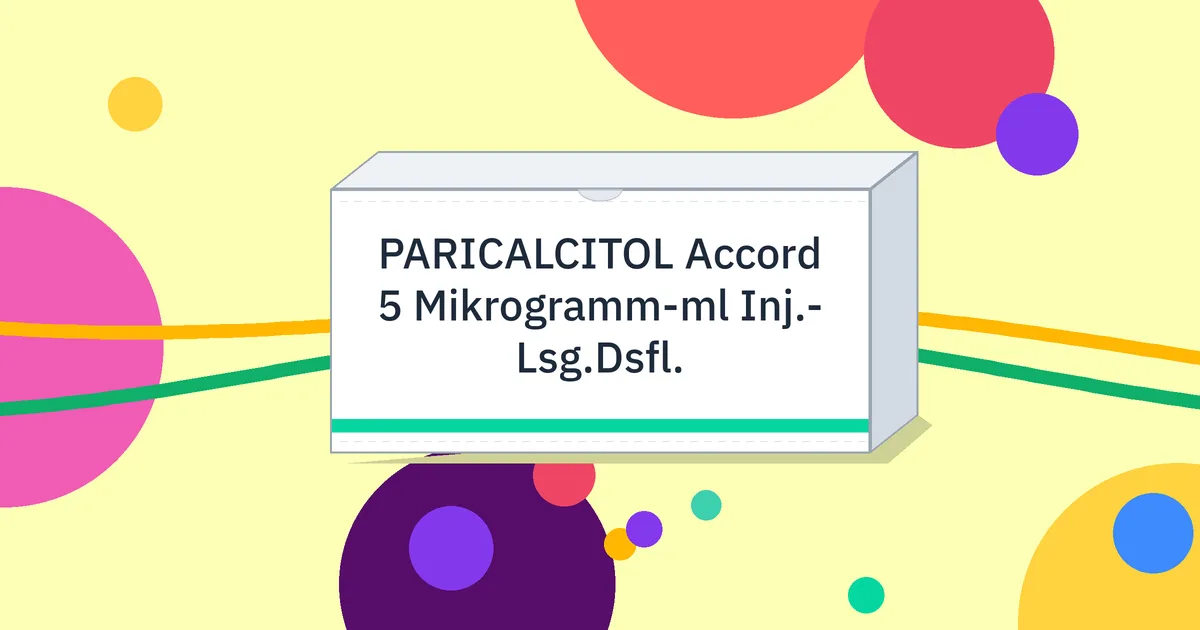 Symbolbild: Packung mit der Aufschrift PARICALCITOL Accord 5 Mikrogramm-ml Inj.-Lsg.Dsfl. (PZN 11531551) – Verfügbarkeit und Bezug in Apotheken in Frankfurt am Main