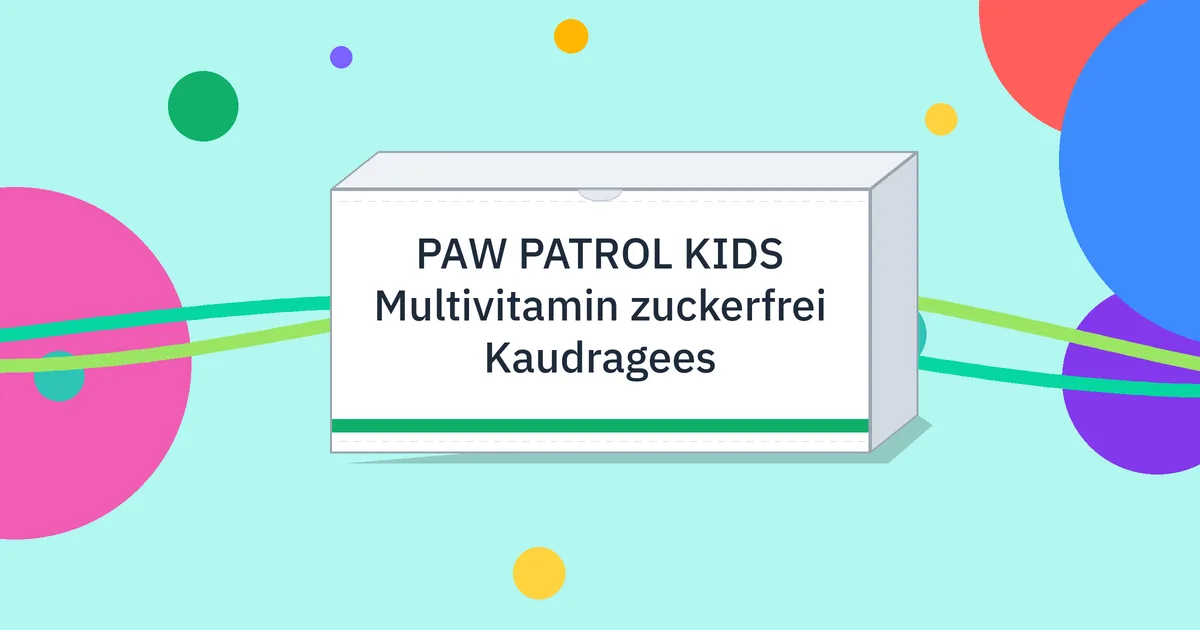 Symbolbild: Packung mit der Aufschrift PAW PATROL KIDS Multivitamin zuckerfrei Kaudragees (PZN 18454150) – Verfügbarkeit und Bezug in Apotheken in Frankfurt am Main