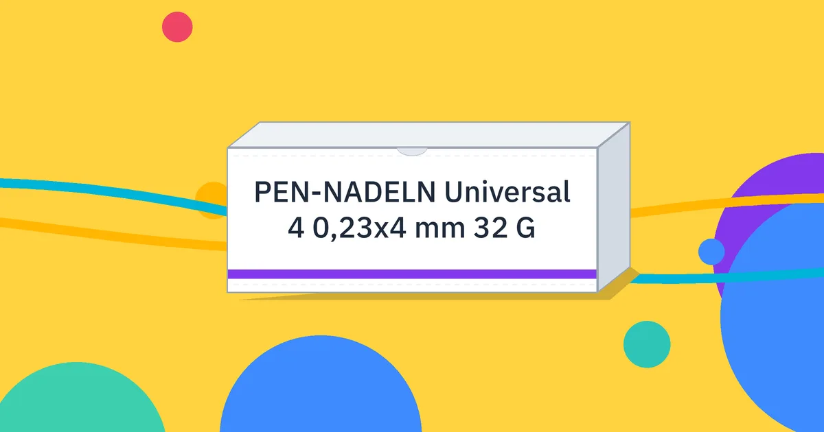 Symbolbild: Packung mit der Aufschrift PEN-NADELN Universal 4 0,23x4 mm 32 G (PZN 10521349) – Verfügbarkeit und Bezug in Apotheken in Frankfurt am Main