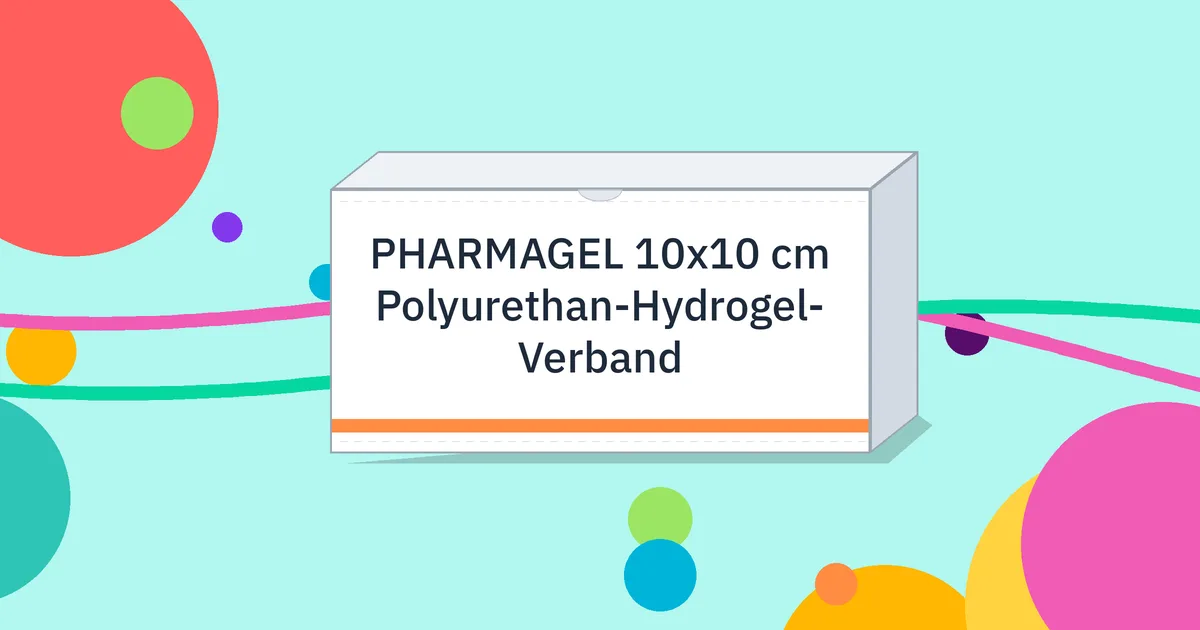 Symbolbild: Packung mit der Aufschrift PHARMAGEL 10x10 cm Polyurethan-Hydrogel-Verband (PZN 17467972) – Verfügbarkeit und Bezug in Apotheken in Frankfurt am Main