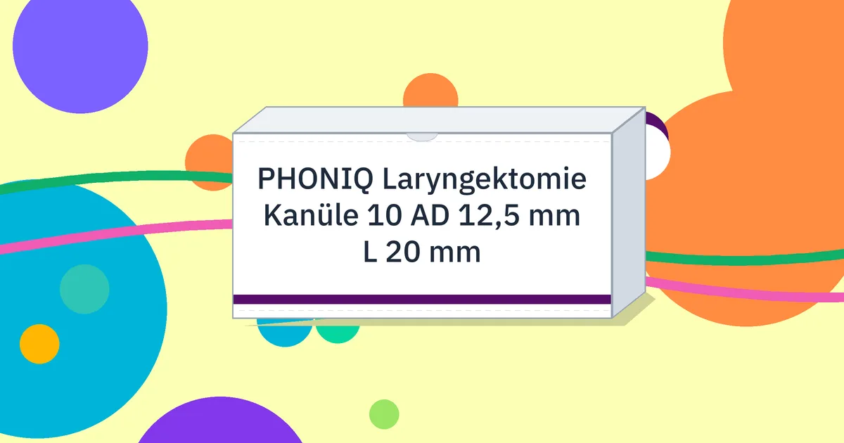 Symbolbild: Packung mit der Aufschrift PHONIQ Laryngektomie Kanüle 10 AD 12,5 mm L 20 mm (PZN 17381696) – Verfügbarkeit und Bezug in Apotheken in Frankfurt am Main
